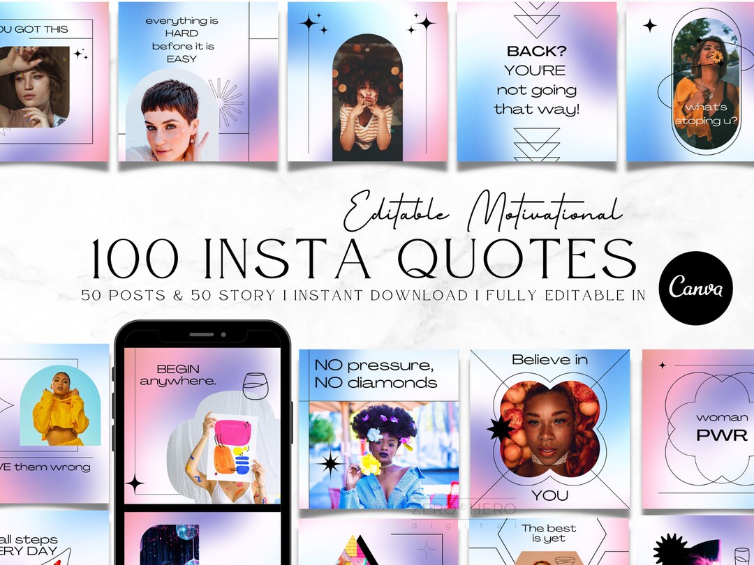 100 Women Empowerment Pack Instagram CANVA Templates | Feminism & Girl ...