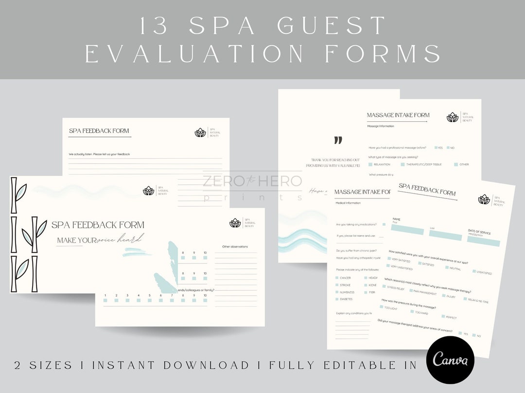 Editable Spa Massage Guest Evaluation Forms | Feedback | Survey | Canva ...
