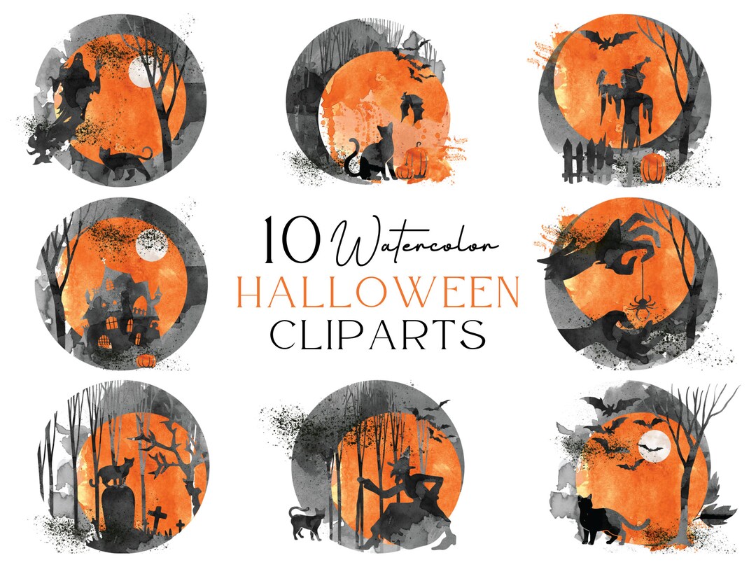 Watercolor Halloween Clipart | Watercolor in PNG Format | Instant ...