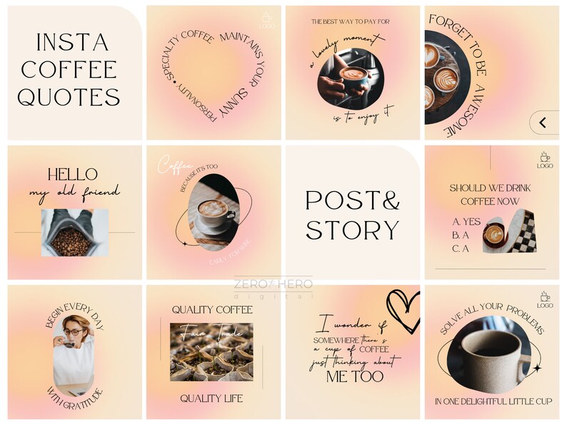 Coffee Shop Instagram Quotes Templates. Social Media Gradient Templates ...