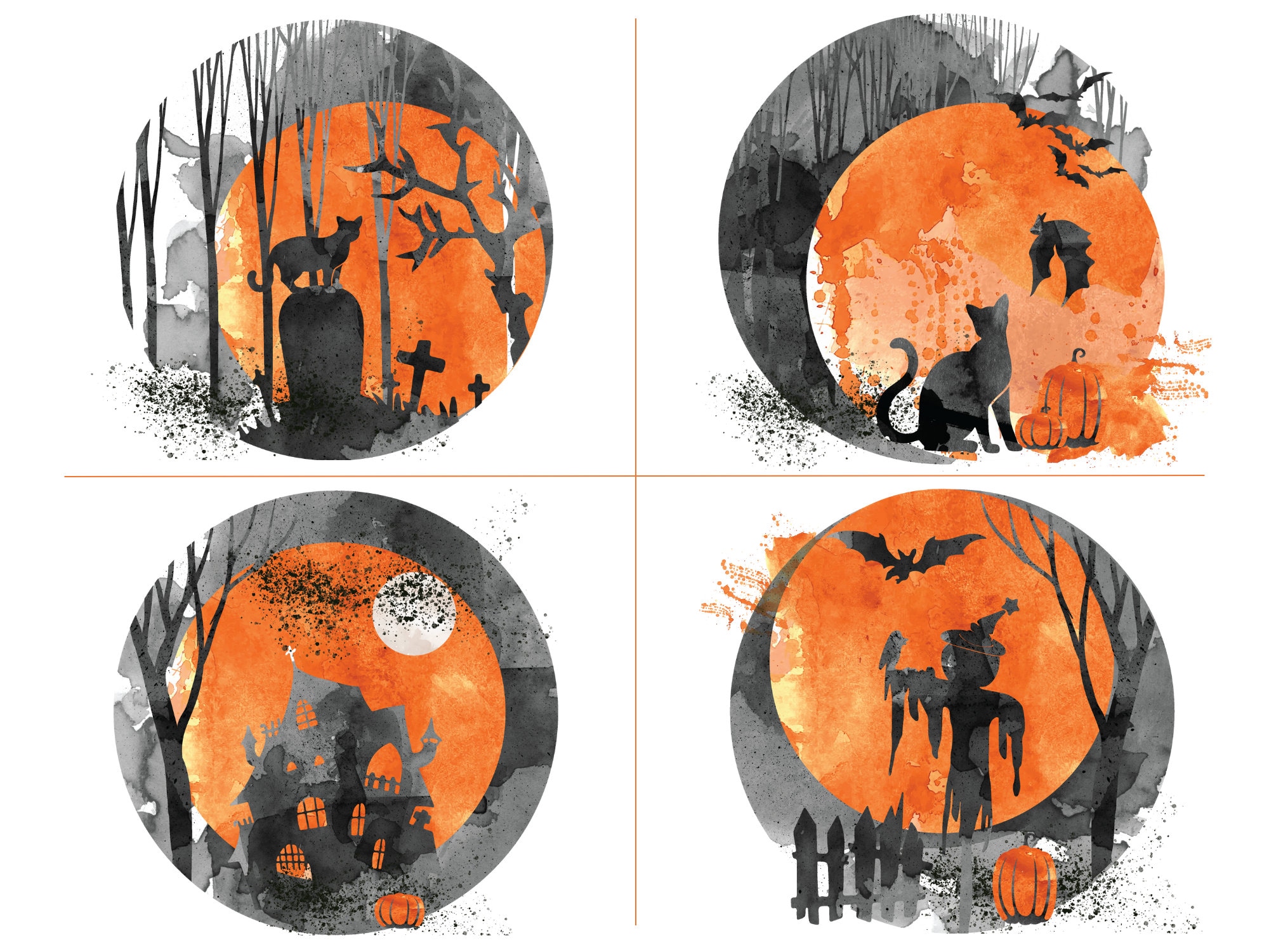 Watercolor Halloween Clipart Watercolor in PNG Format Instant Download ...
