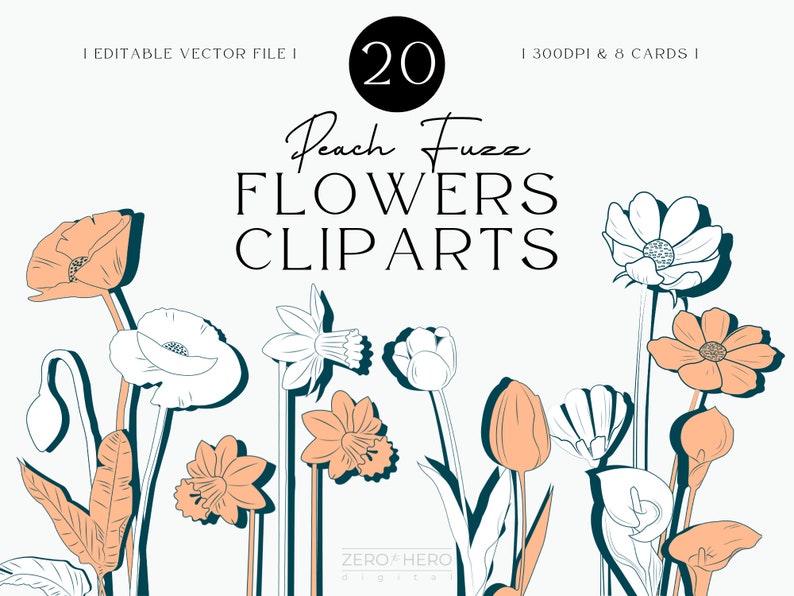 Peach Fuzz Flowers Cliparts - Digital Download - Etsy
