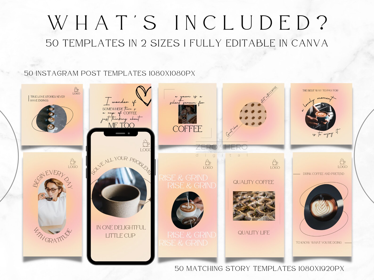 Coffee Shop Instagram Quotes Templates. Social Media Gradient Templates ...