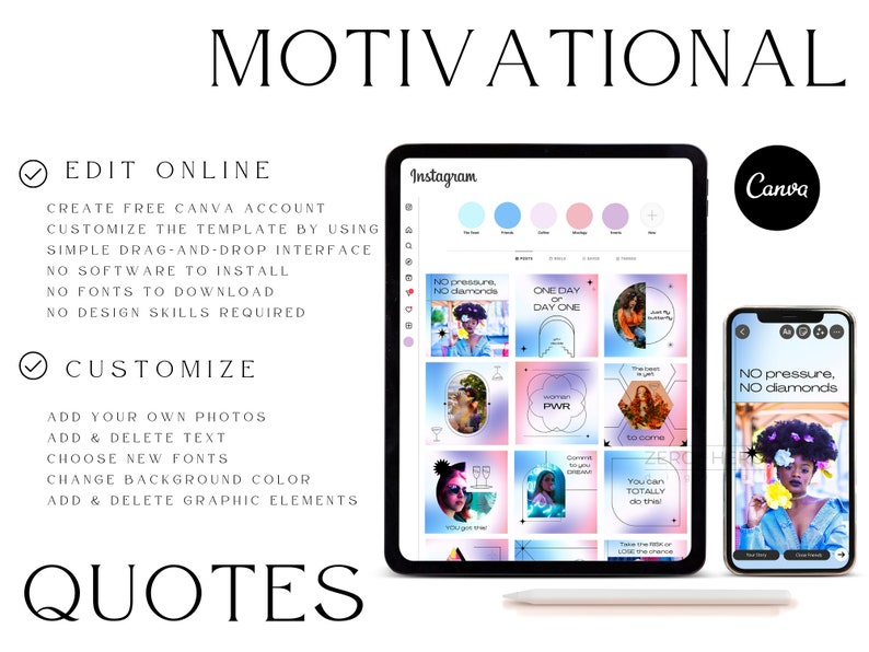 100 Women Empowerment Pack Instagram CANVA Templates Feminism & Girl ...