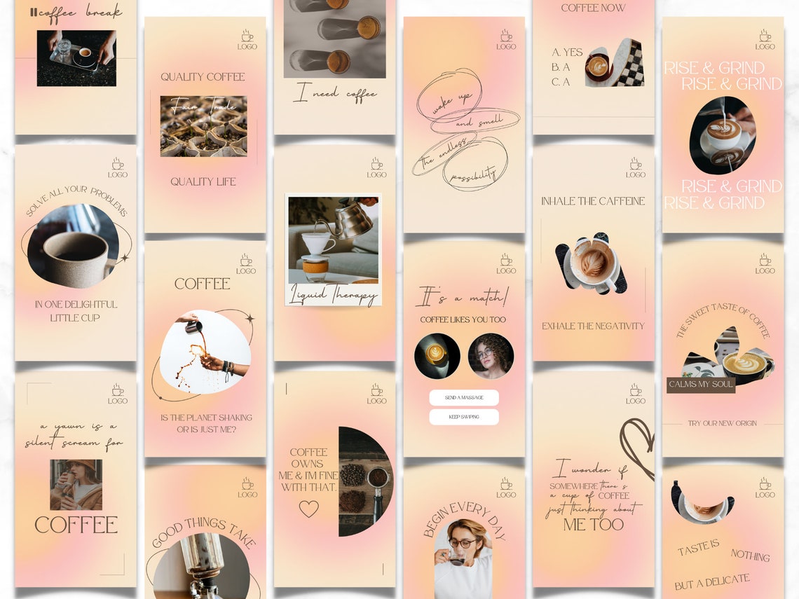 Coffee Shop Instagram Quotes Templates. Social Media Gradient Templates ...