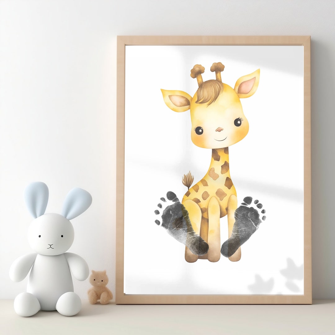 Giraffe Baby Footprint Kit Nursery | New Baby Baby Shower Handprint ...