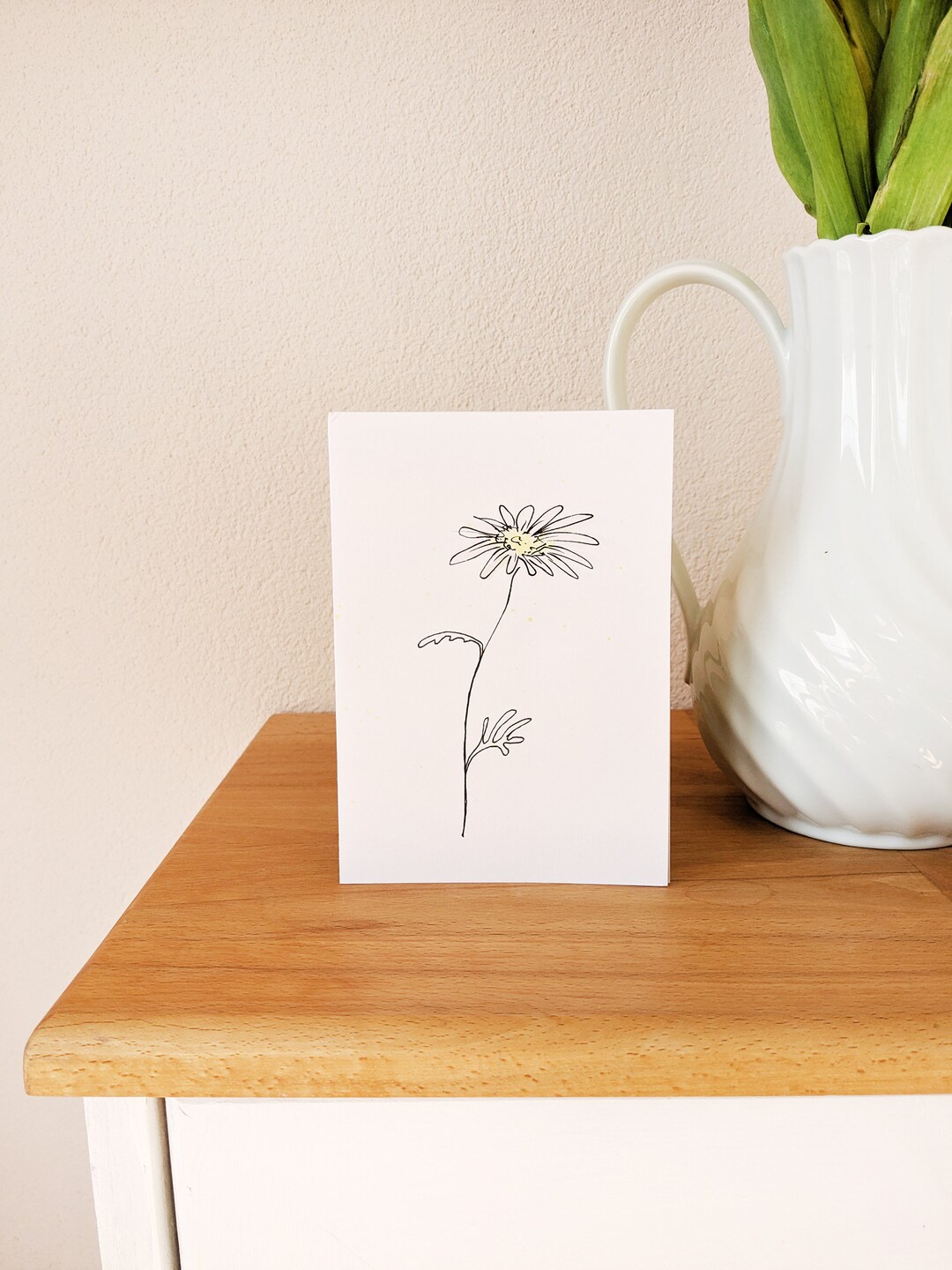 Greeting Card Flower Card Lineart Card With Flower Marguerite in White ...