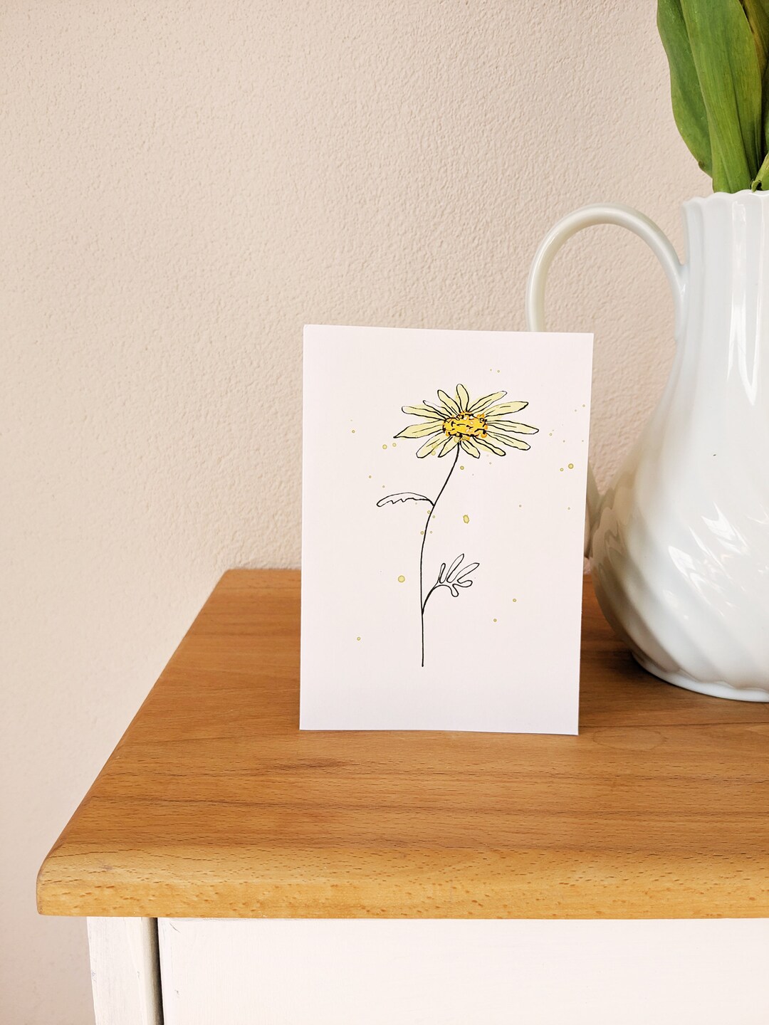 Greeting Card Flower Card Lineart Card With Daisy Flower in Yellow ...