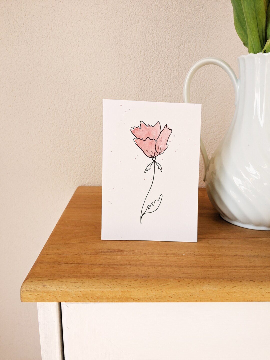 Greeting Card Flower Card Lineart Card With Flower Poppy in Light Pink ...