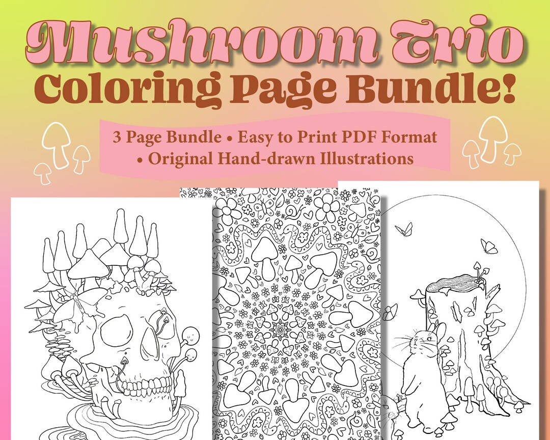 Mushroom Trio Coloring Page Bundle Coloring Book Pdf Shroom Mandala ...