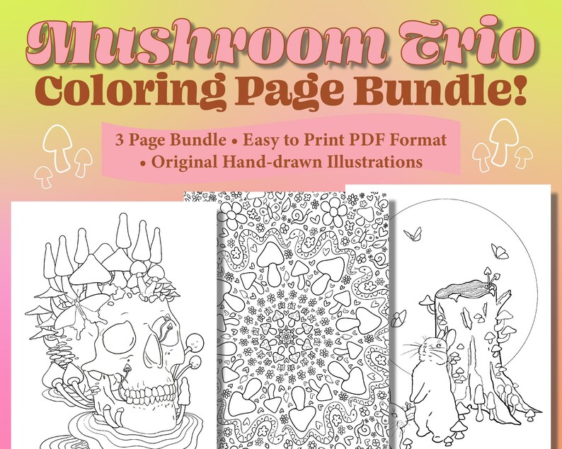 Mushroom Trio Coloring Page Bundle Coloring Book Pdf Shroom Mandala ...