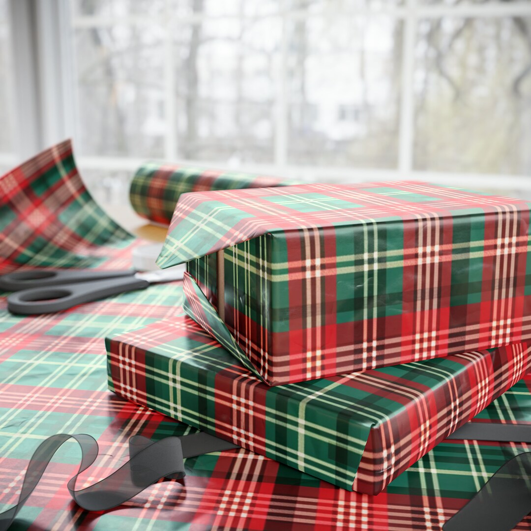 Vintage Christmas Wrapping Paper - Red and Green Plaid Wrapping Paper ...