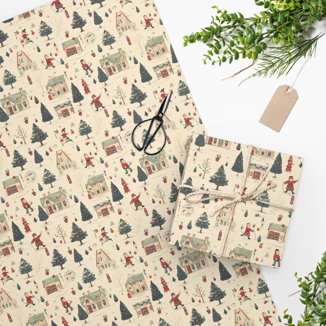 Vintage Christmas Wrapping Paper - Christmas Scene Wrapping Paper - Etsy