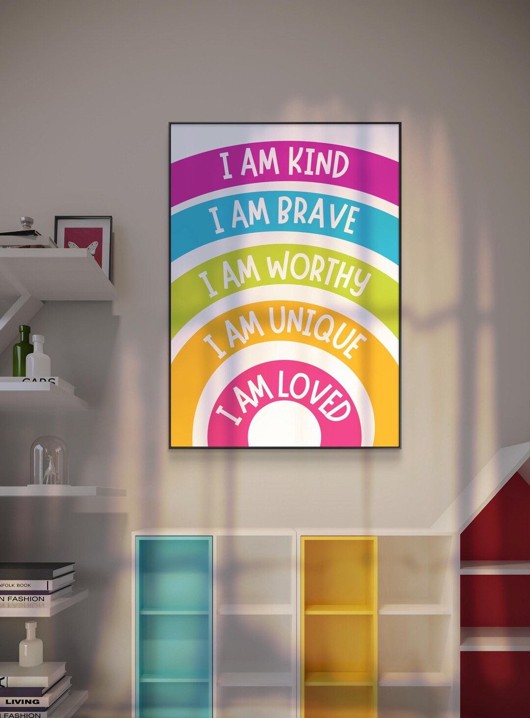 Kids Affirmation Wall Art | I Am Kind I Am Brave Print | Rainbow ...