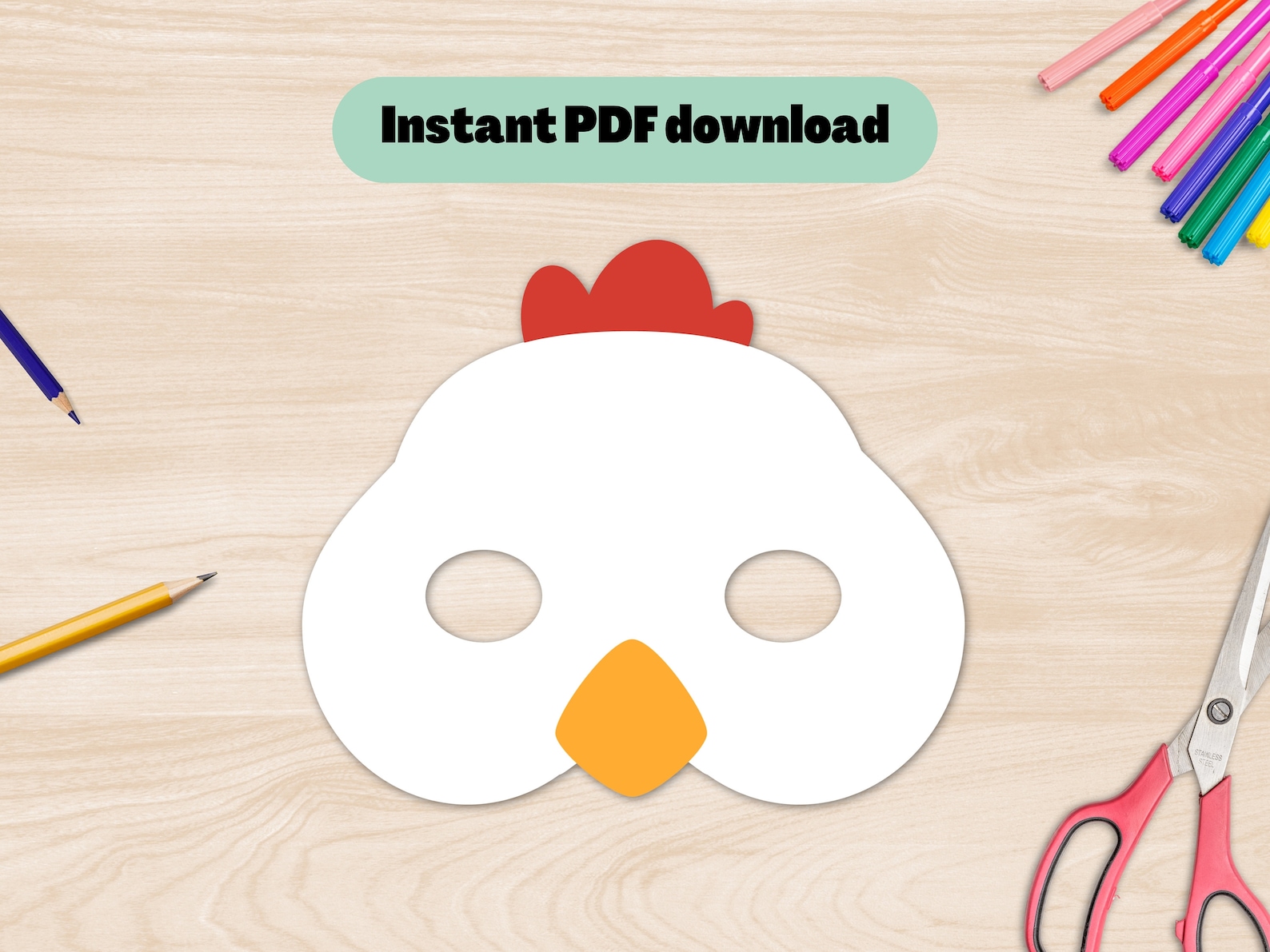 Hen Paper Mask Kids Costume, Farm Animal, Hen Party Mask, Hen ...