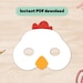 Hen Paper Mask Kids Costume, Farm Animal, Hen Party Mask, Hen ...