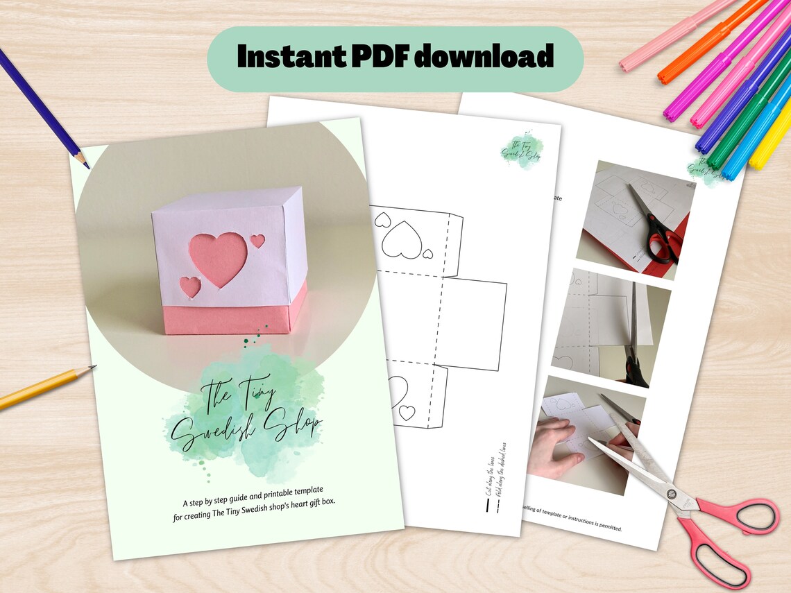 Small Paper Heart Gifbox Template - Instant Download Template - PDF ...