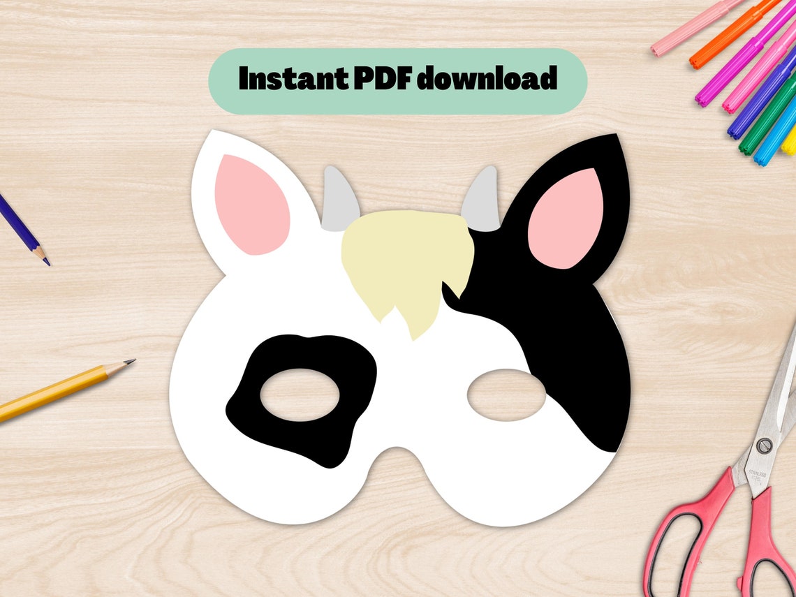 Cow Paper Mask Kids Costume, Farm Animal, Cow Party Mask, Cow ...