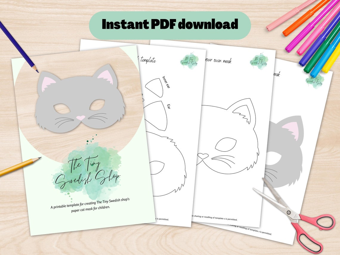 Cat Paper Mask Kids Costume, Farm Animal, Cat Party Mask, Cat ...