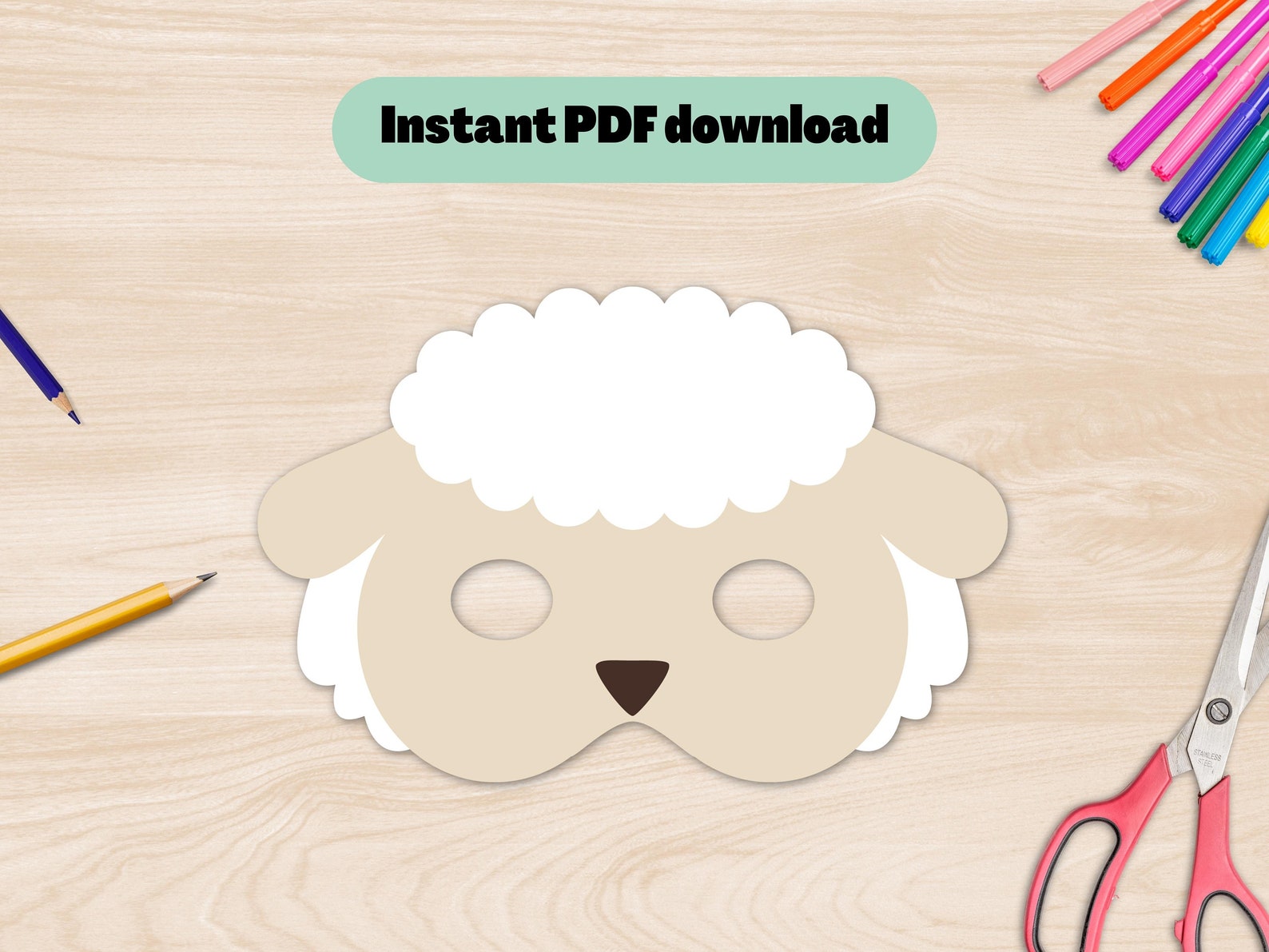 Sheep Paper Mask Kids Costume, Farm Animal, Sheep Party Mask, Sheep ...