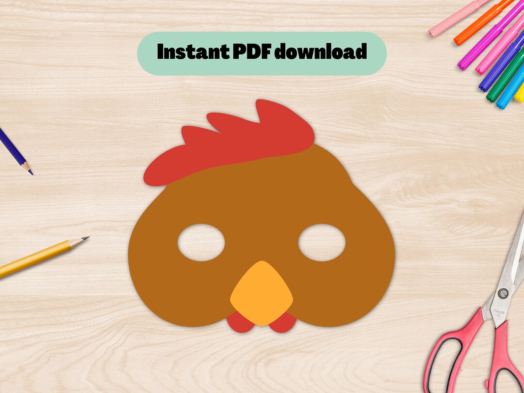 Rooster Paper Mask Kids Costume, Farm Animal, Rooster Party Mask ...