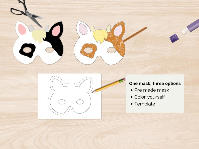 Cow Paper Mask Kids Costume, Farm Animal, Cow Party Mask, Cow ...