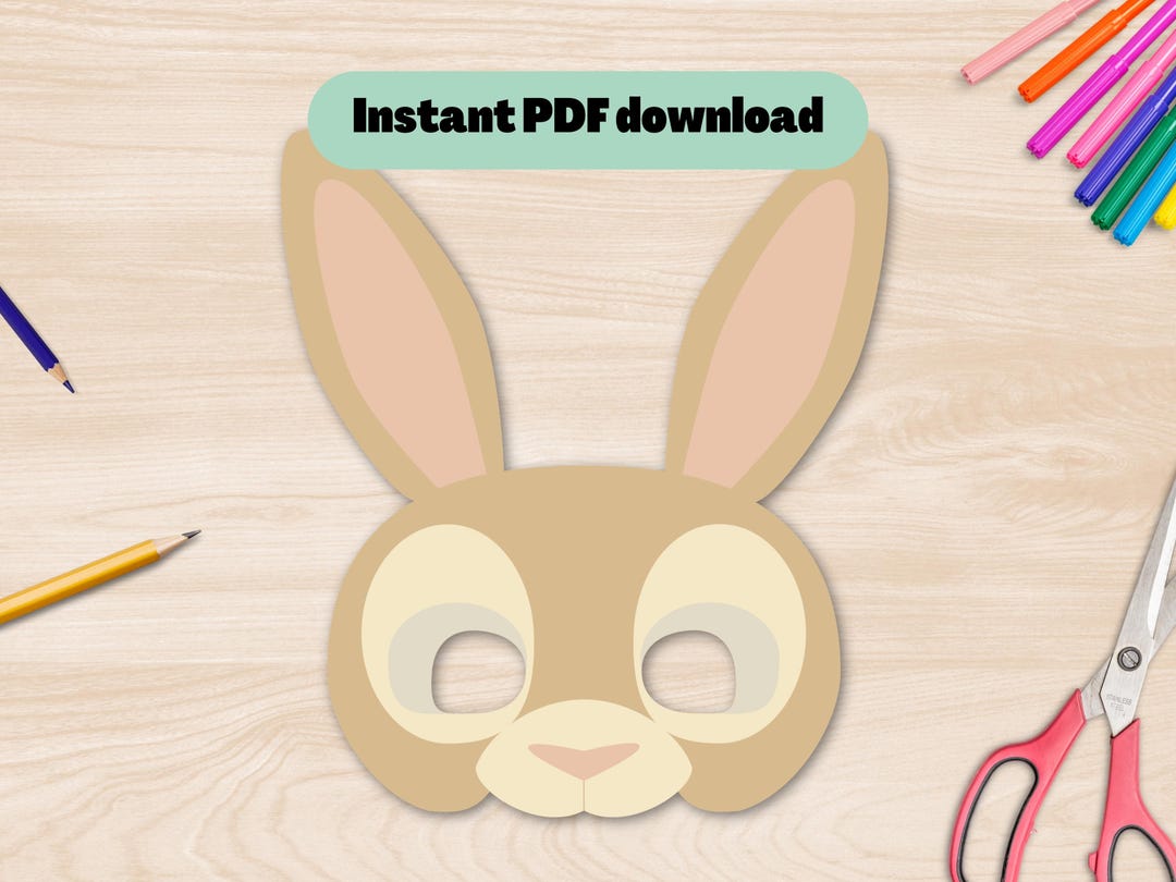 Bunny Paper Mask Kids Costume, Bunny Party Mask, Bunny Masquerade Mask ...