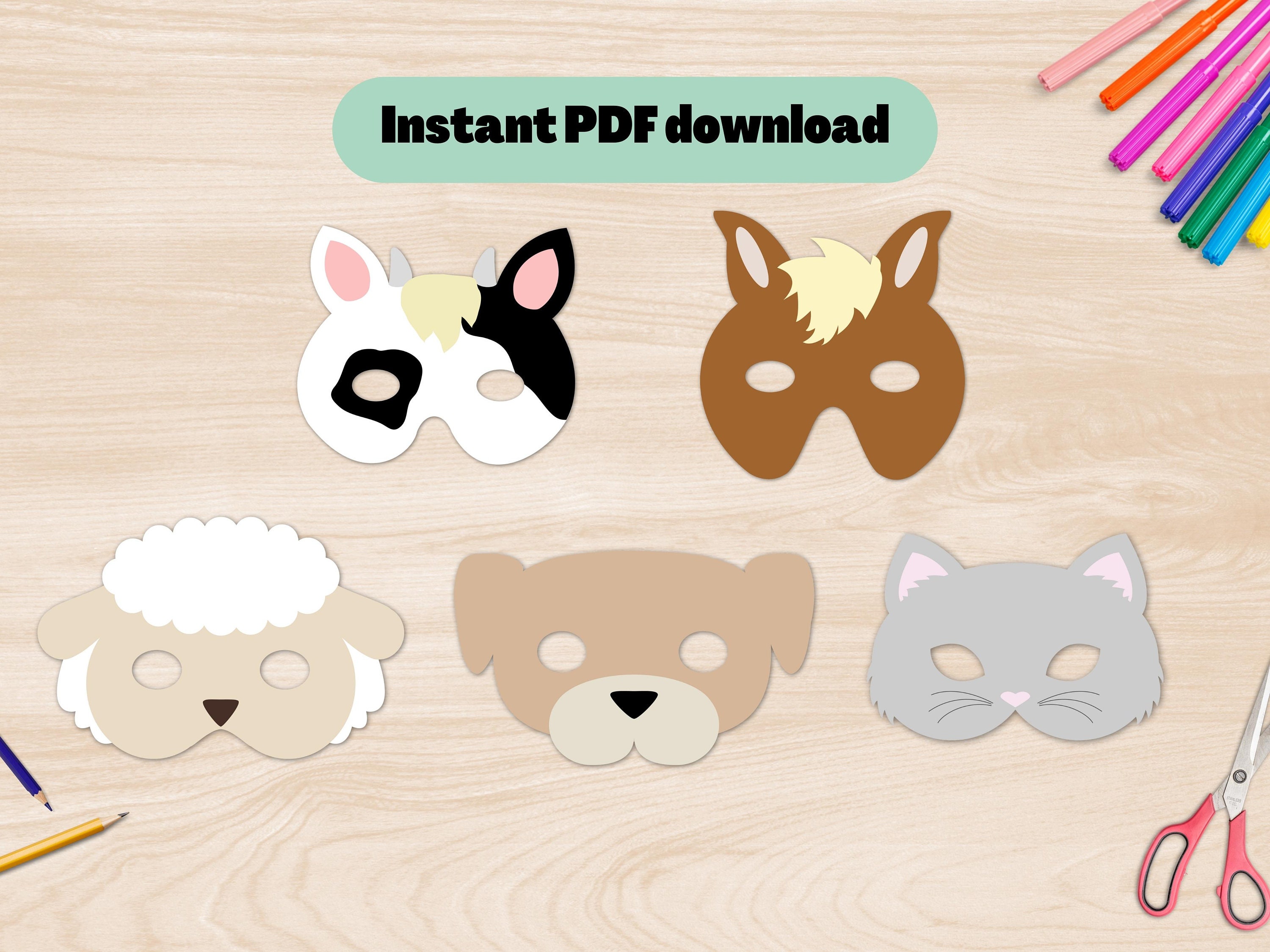 Farm Animals Mask Kids Costume, Sheep Party Mask, Cow Masquerade Mask ...