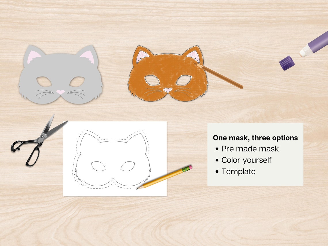 Cat Paper Mask Kids Costume, Farm Animal, Cat Party Mask, Cat ...