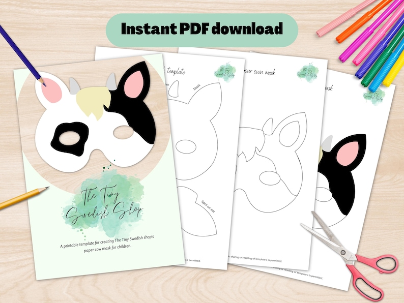 Cow Paper Mask Kids Costume, Farm Animal, Cow Party Mask, Cow ...