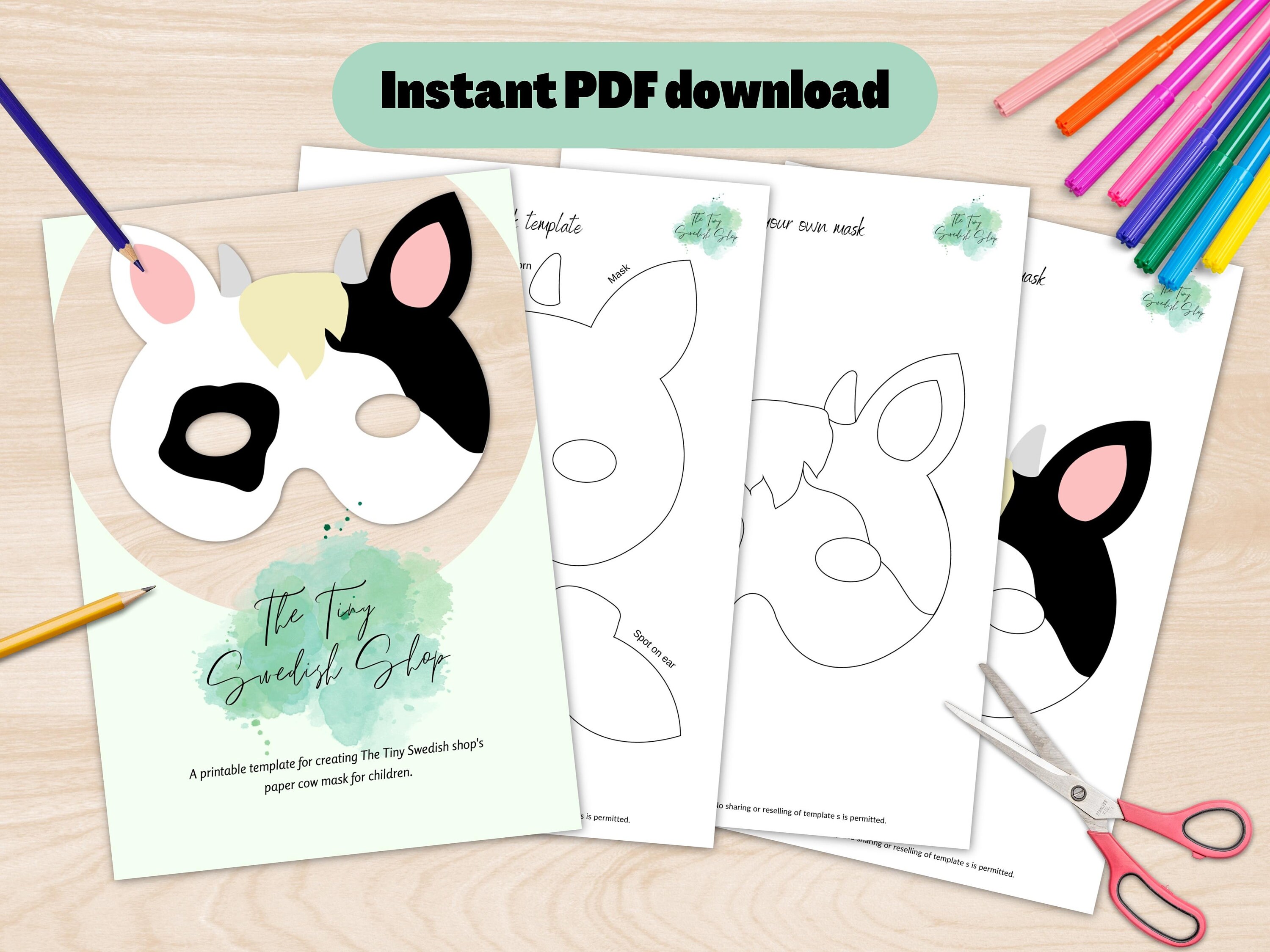 Cow Paper Mask Kids Costume, Farm Animal, Cow Party Mask, Cow ...