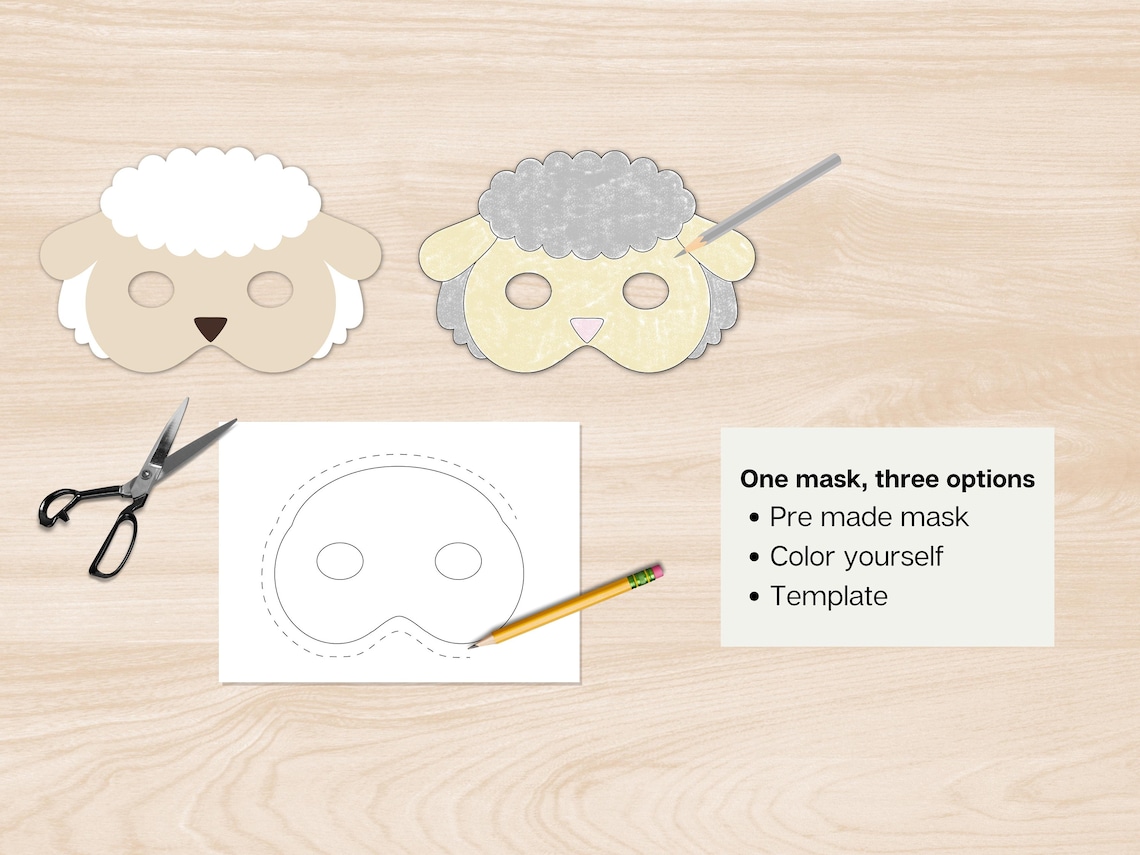 Sheep Paper Mask Kids Costume, Farm Animal, Sheep Party Mask, Sheep ...