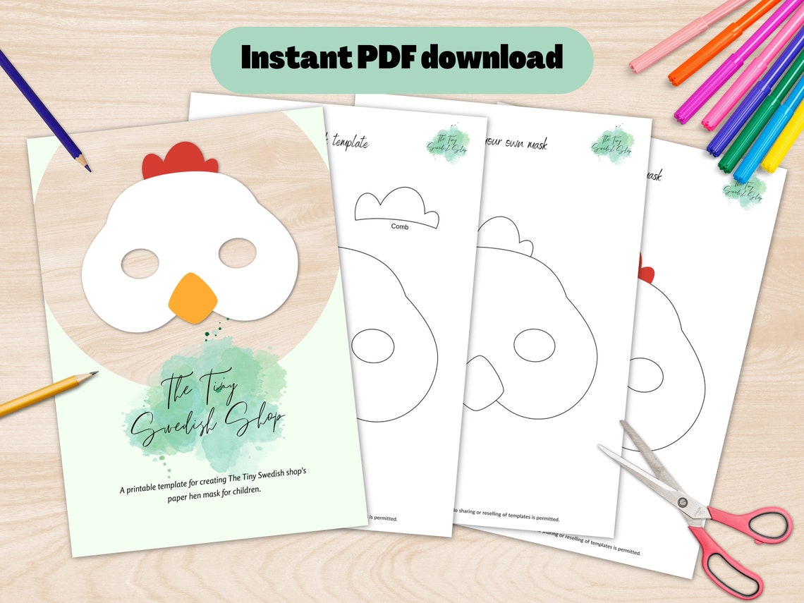 Hen Paper Mask Kids Costume, Farm Animal, Hen Party Mask, Hen ...