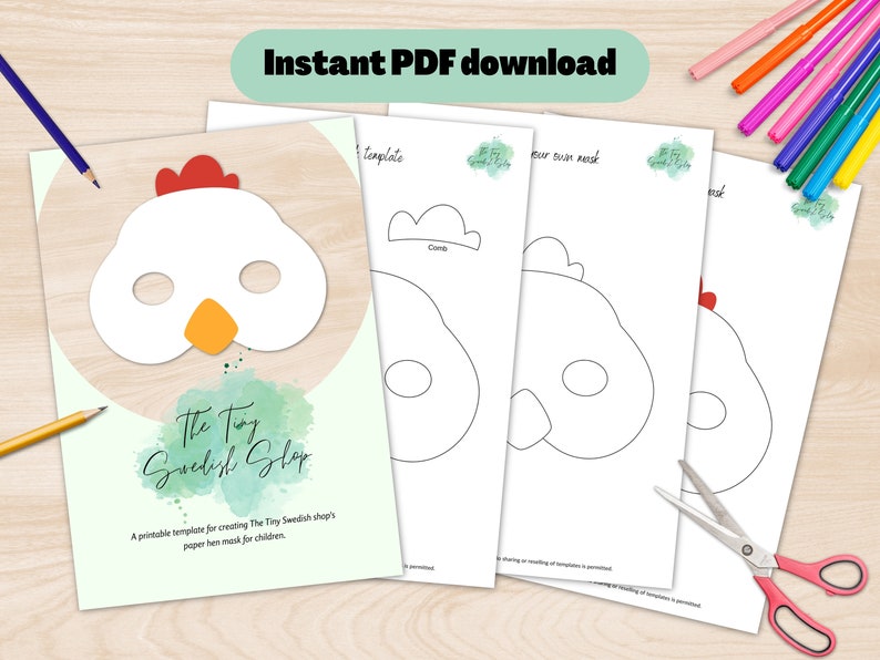 Hen Paper Mask Kids Costume, Farm Animal, Hen Party Mask, Hen ...