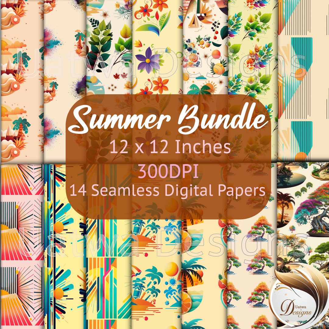 Summer Blooms Bundle, Floral, Seamless Patterns, Summer Blooms, Digital ...