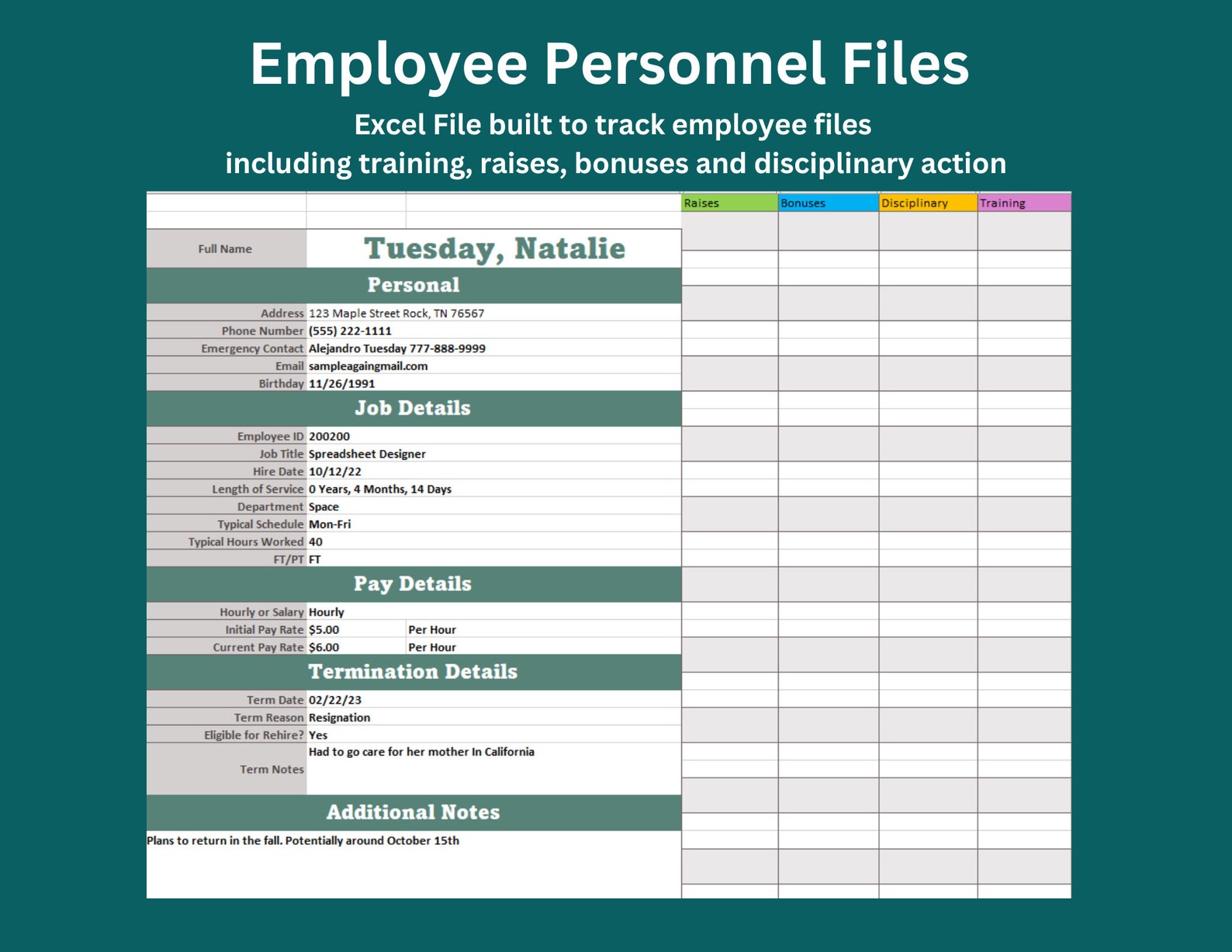 Employee Personnel Files Excel Spreadsheet - Etsy