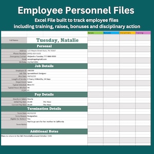 Employee Personnel Files Excel Spreadsheet - Etsy