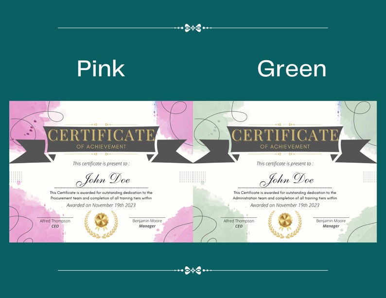Certificate of Achievement Template - 10 Different Colors - Etsy