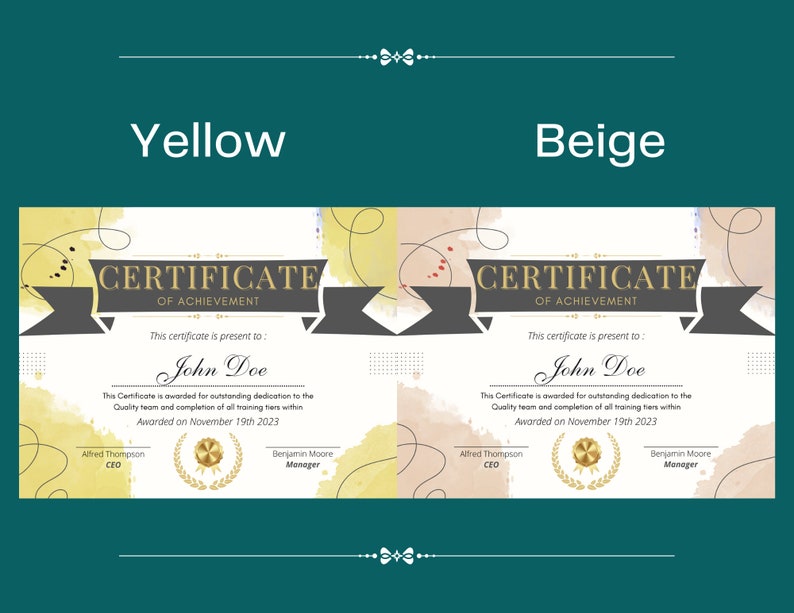 Certificate of Achievement Template - 10 Different Colors - Etsy