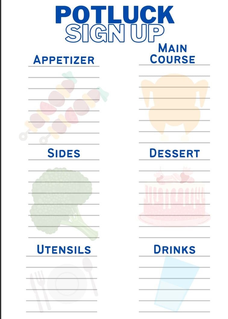 Potluck Sign up Sheet - Color and B+W - Etsy