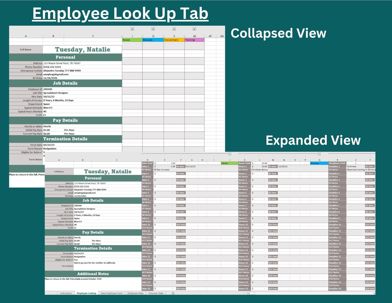 Employee Personnel Files Excel Spreadsheet - Etsy