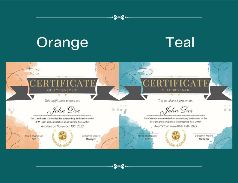 Certificate of Achievement Template - 10 Different Colors - Etsy