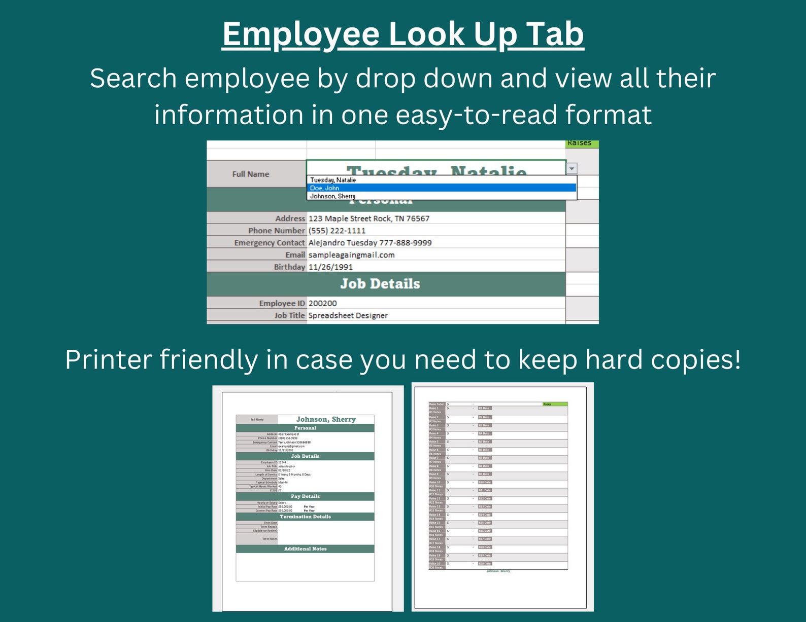 Employee Personnel Files Excel Spreadsheet - Etsy