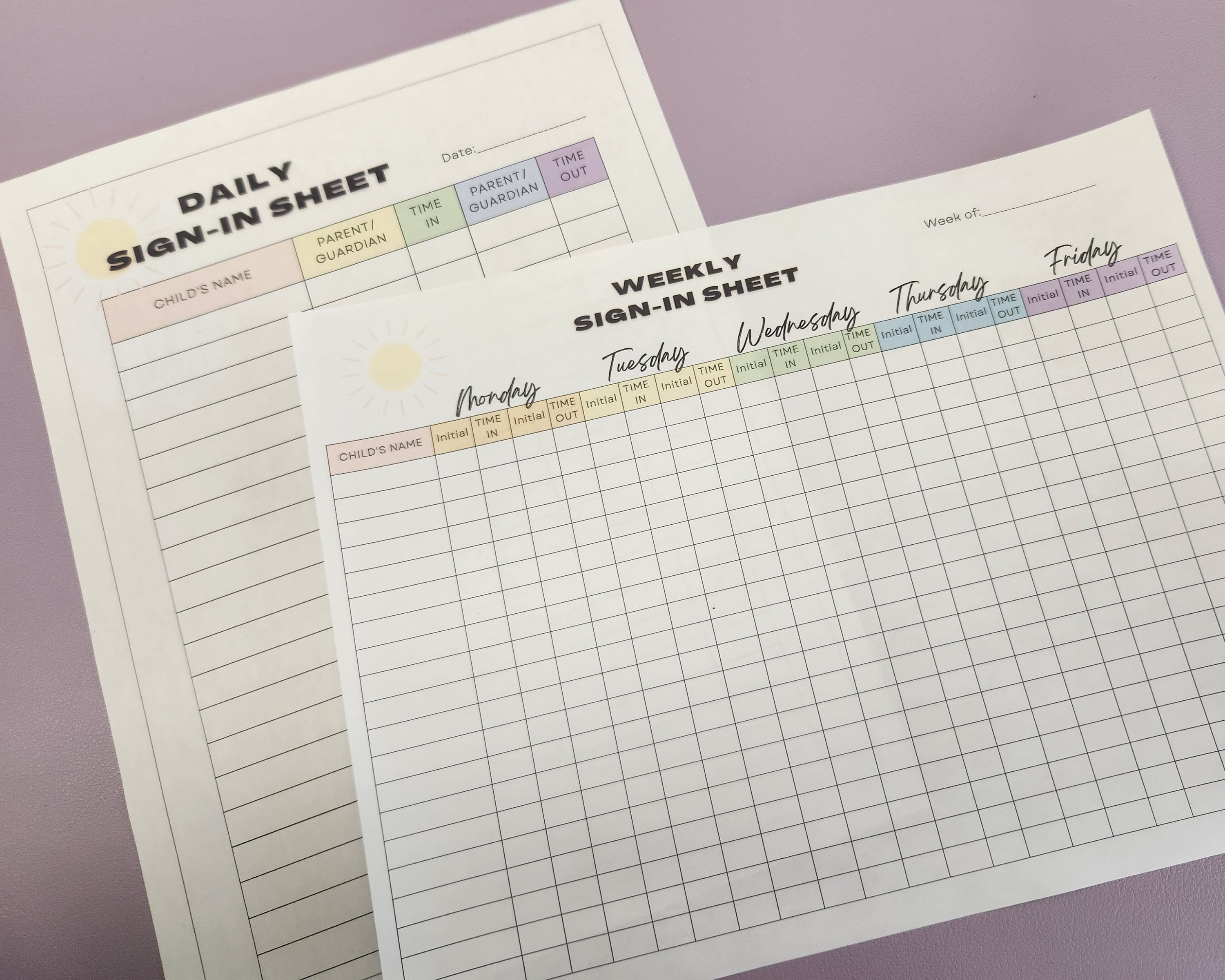 Daily and Weekly Sign in Sheets - Etsy