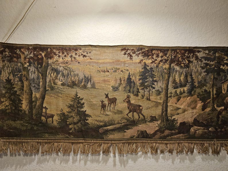 Large Vintage Woodland Scene Tapestry - Etsy
