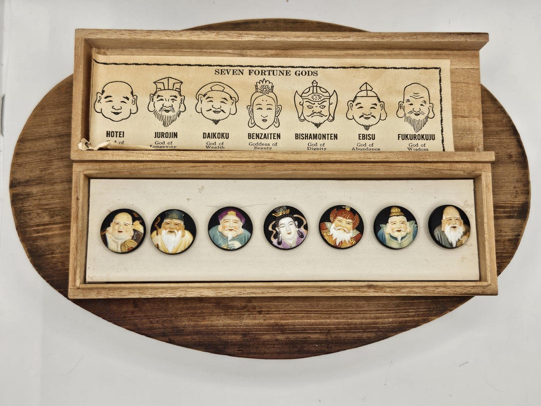 Set of Seven Fortune Gods Toshikane Vintage Buttons in Original Box - Etsy