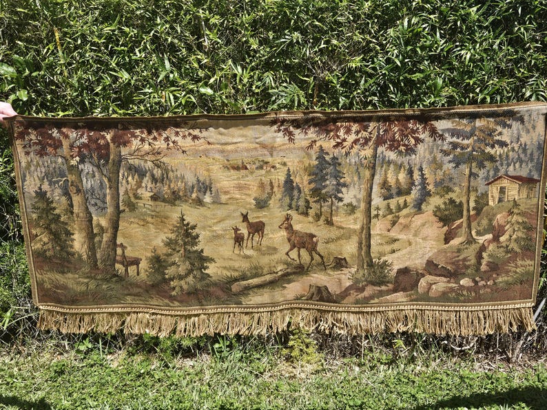 Large Vintage Woodland Scene Tapestry - Etsy