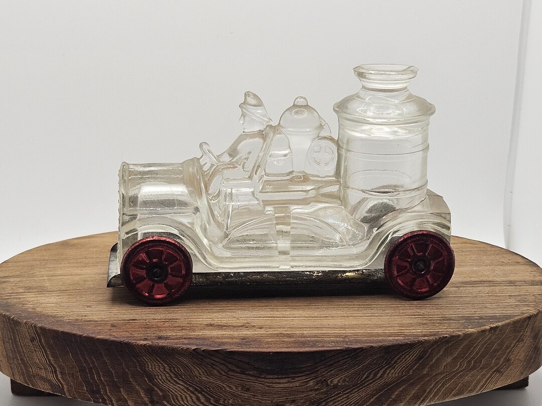 Antique Clear Glass Fire Engine With Red Tin Wheels - Etsy