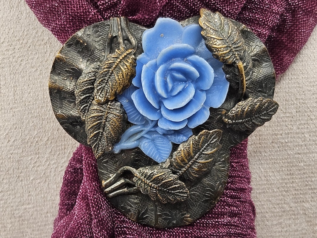 Antique Blue Rose Brooch - Etsy