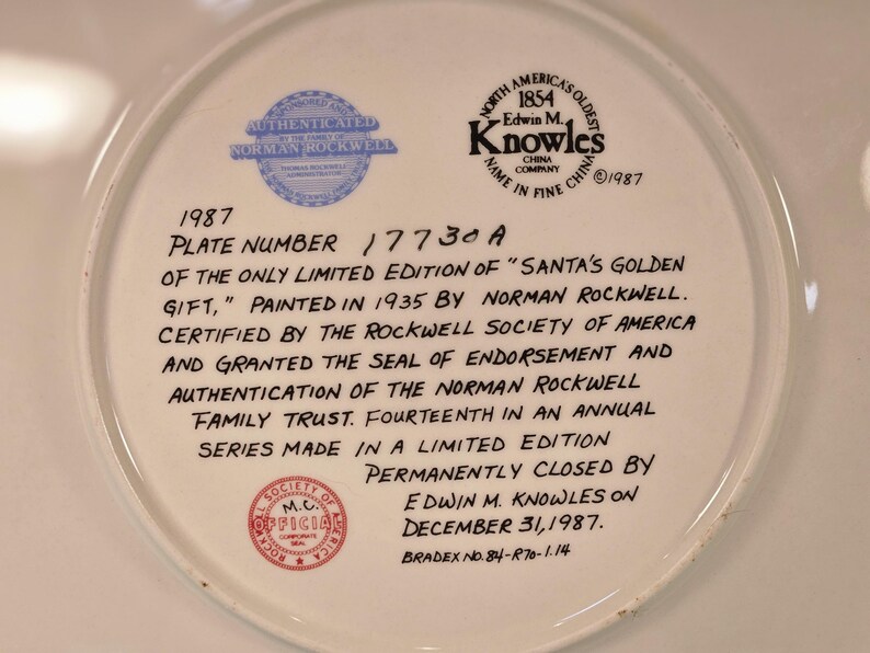 1987 Norman Rockwell Collectible Christmas Plate "santa's Golden Gift ...